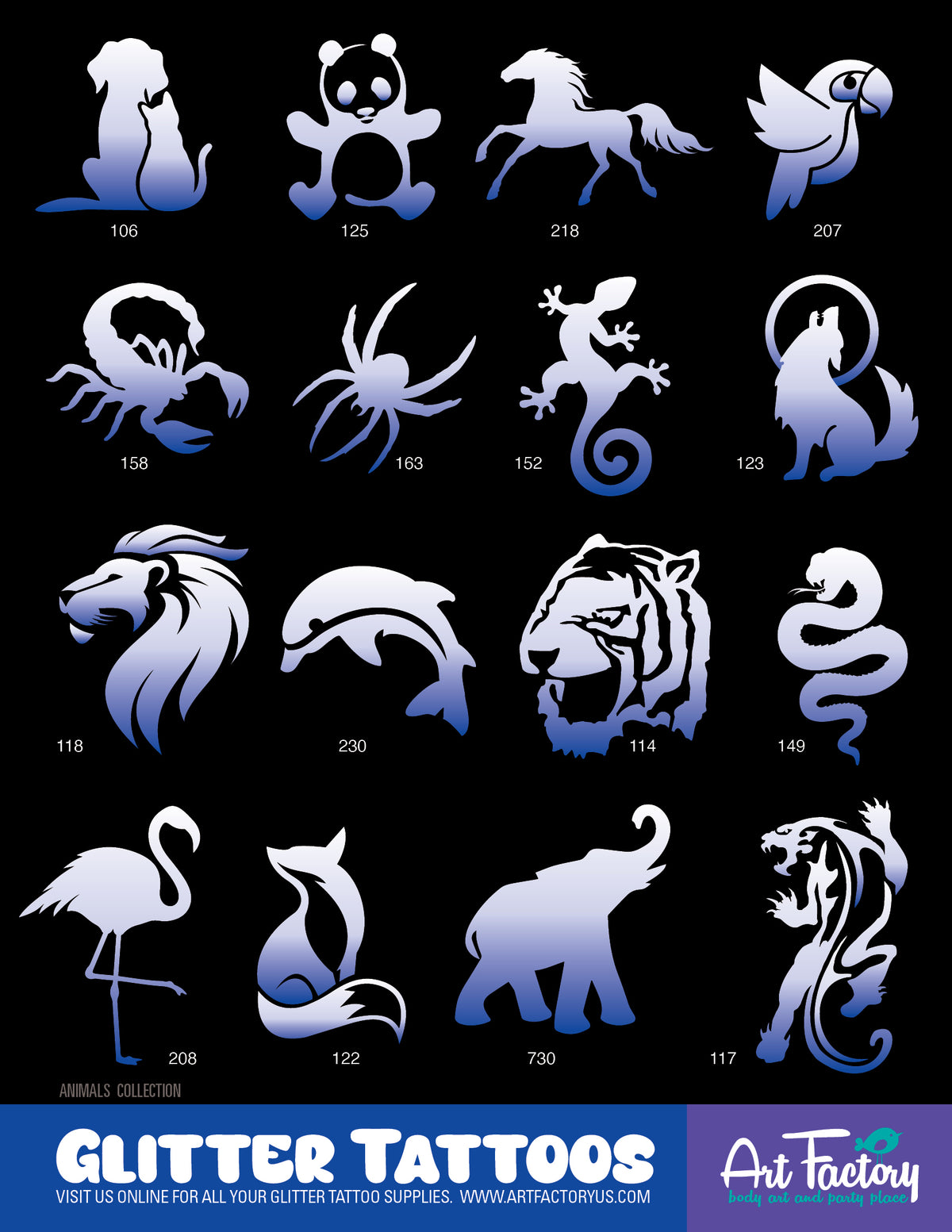 ANIMALS COLLECTION- 80 Stencils + Display — www.artfactoryus.com